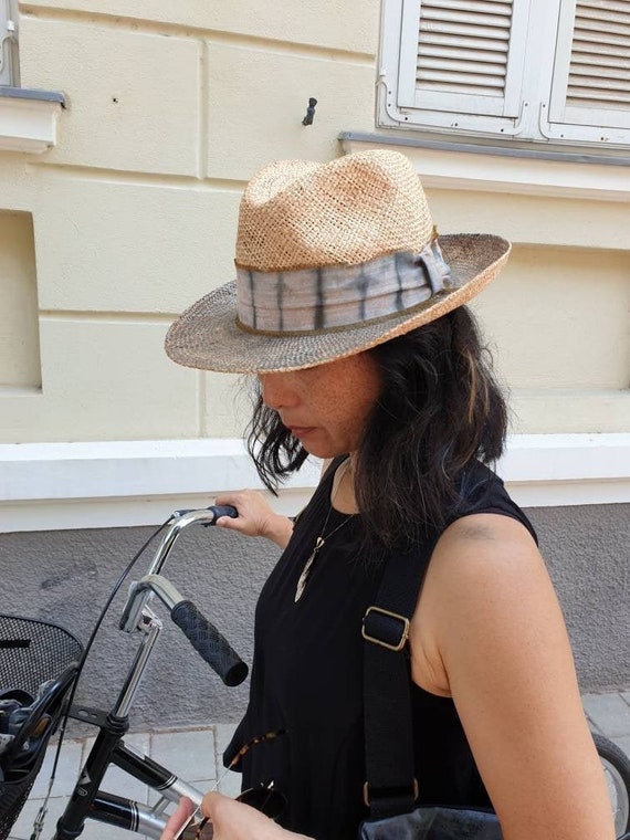 Fedora Straw Hat Shibori Hat band Panama Hats for Women | Etsy