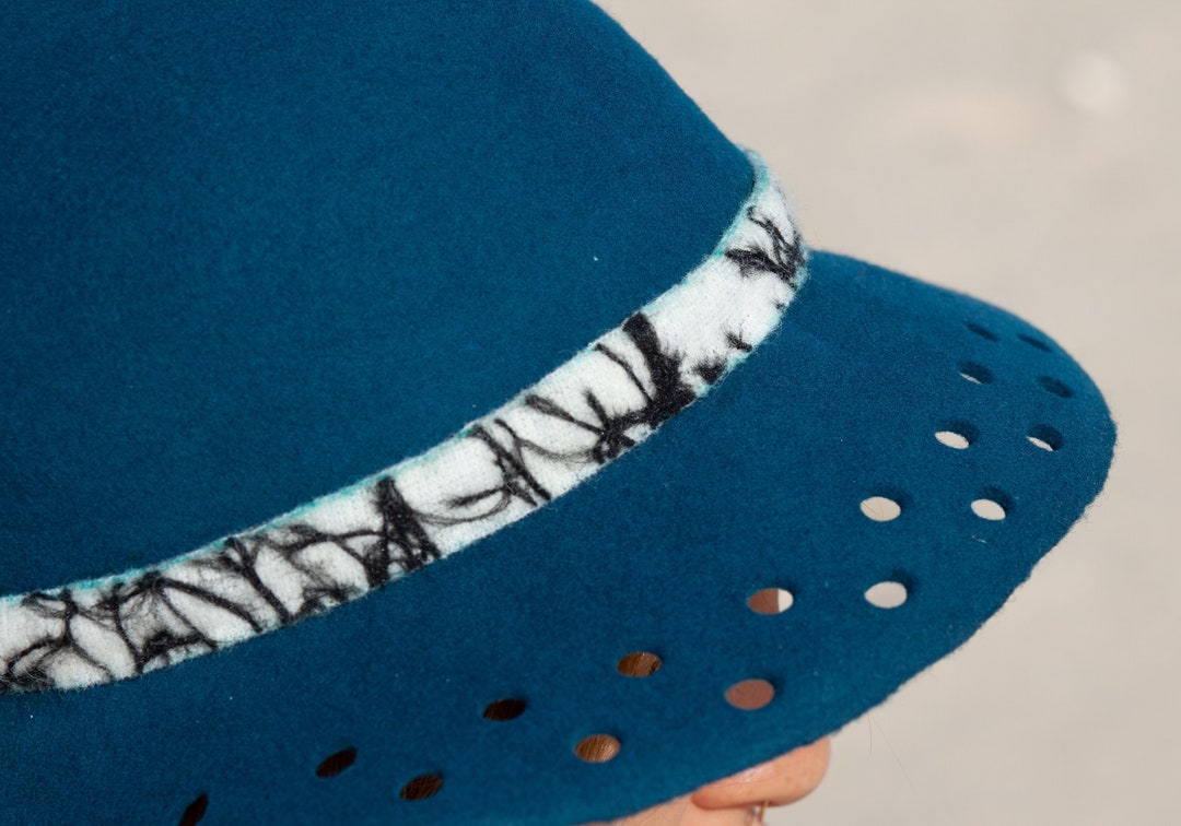 Blue Felt Hat: Handmade Shibori Ribbon, Women's Winter Style - Etsy