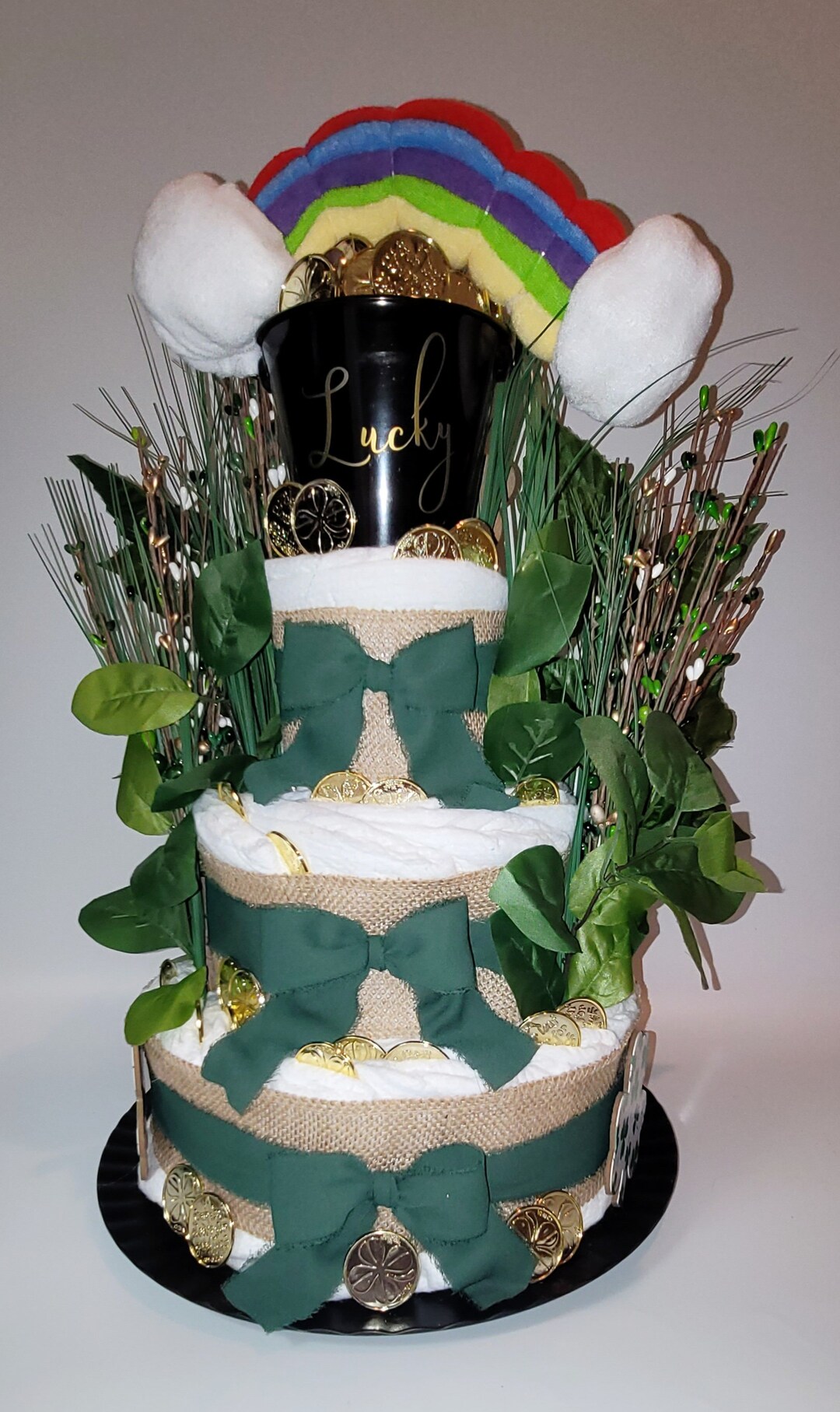 Lucky Diaper Cake, Pot of Gold Diaper Cake, Baby Shower Gift, Lucky ...