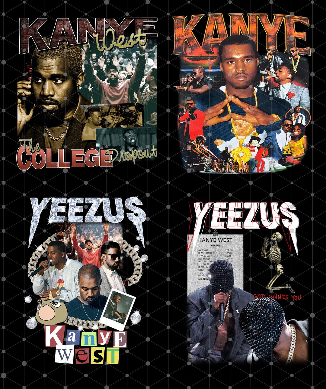 Combo 4 Kanye West Graphic Png File, Kanye West Yeezus, Cellege Dropout ...