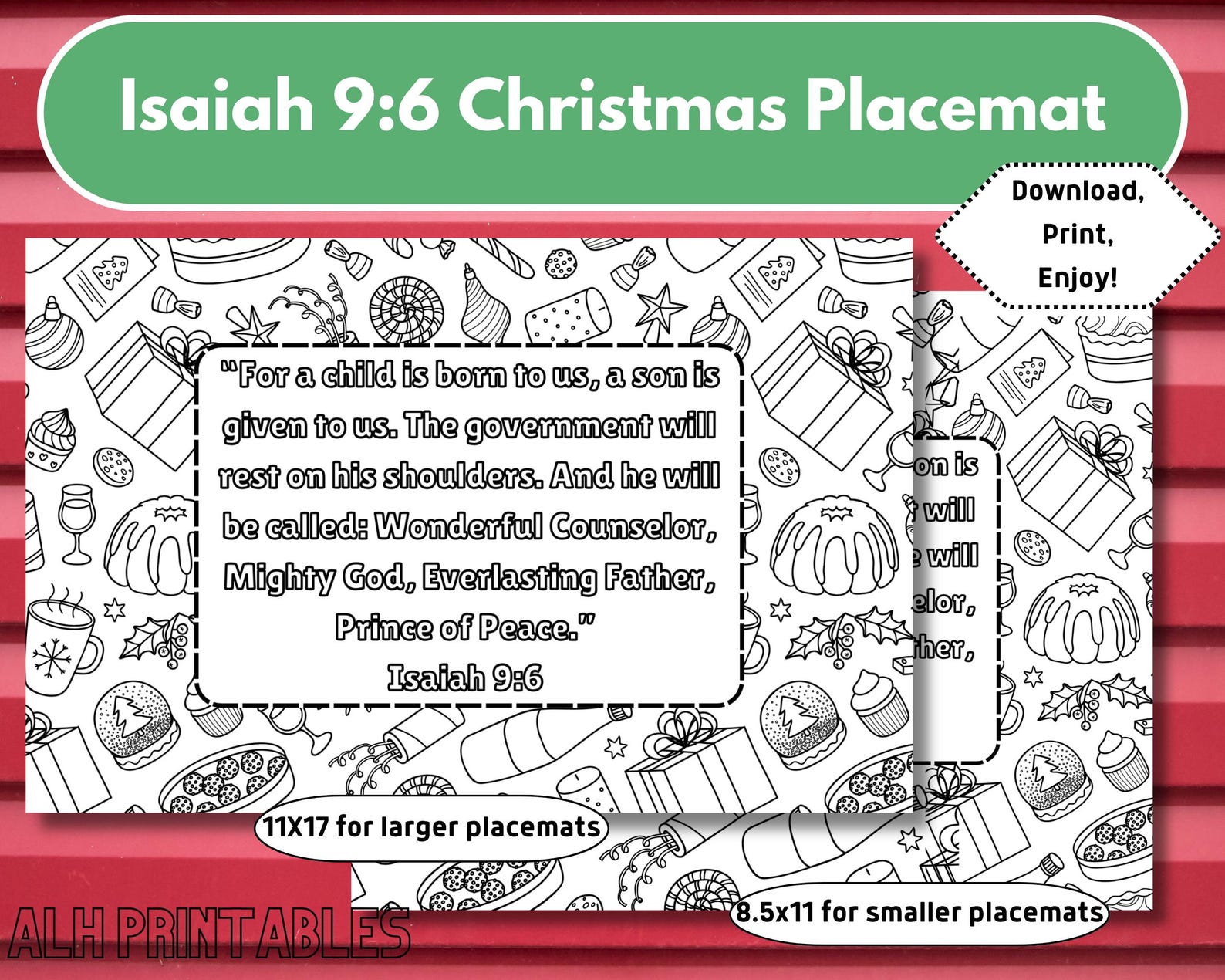 Isaiah 9:6 Printable Placemat for Kids and Adults, Christmas Story ...