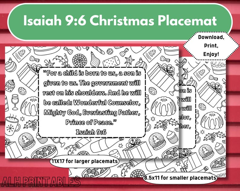 Isaiah 9:6 Printable Placemat for Kids and Adults, Christmas Story ...