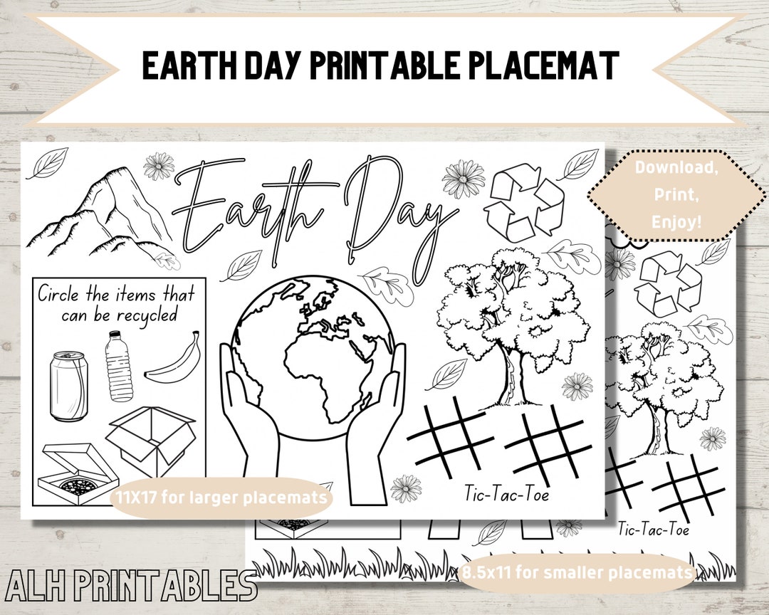 Earth Day Printable Placemat for Kids, Earth Day Day Coloring Page and ...