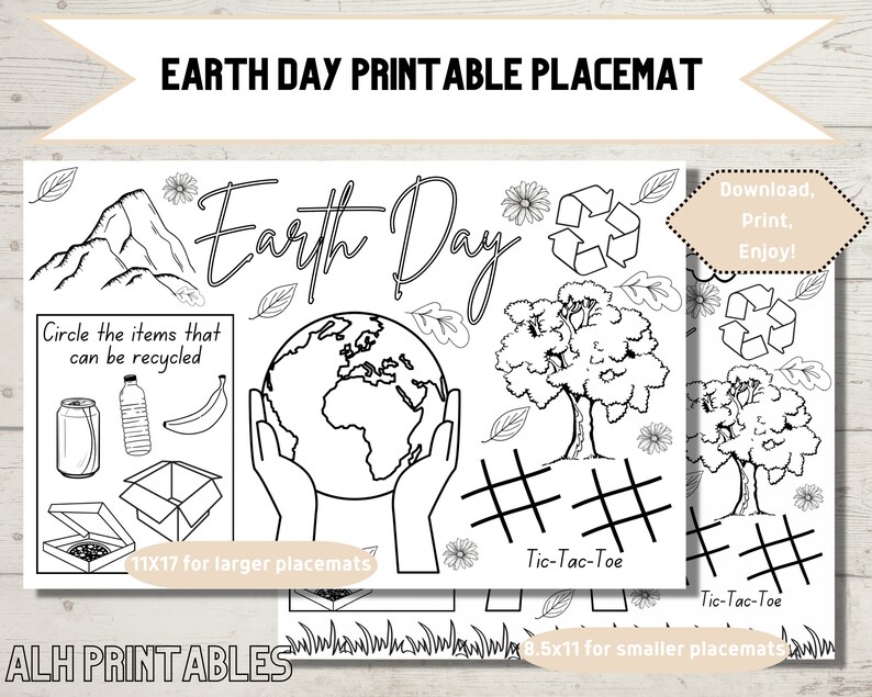 Earth Day Printable Placemat for Kids, Earth Day Day Coloring Page and ...