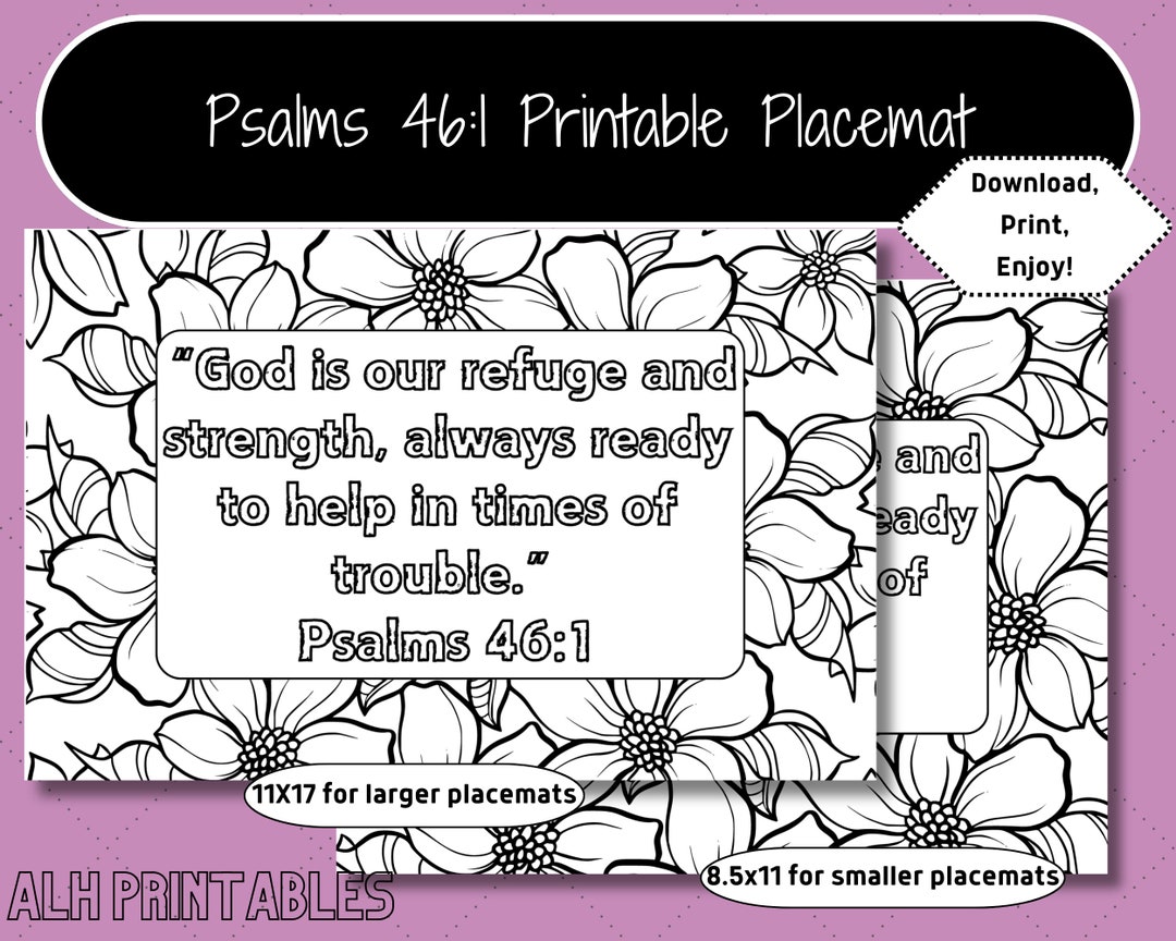 Psalms 46:1 Printable Placemat for Kids and Adults, Memory Verse ...