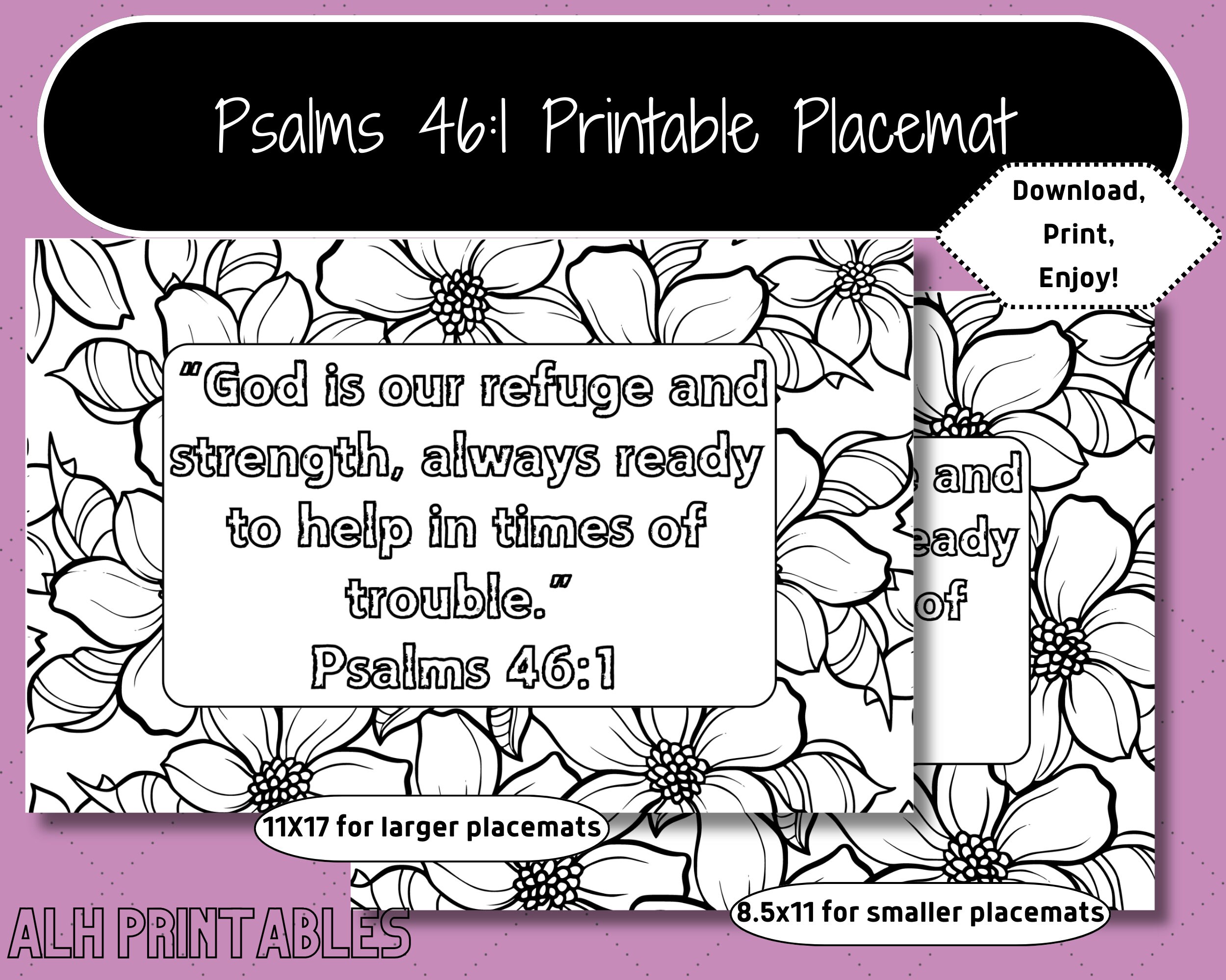 Psalms 46:1 Printable Placemat for Kids and Adults, Memory Verse ...