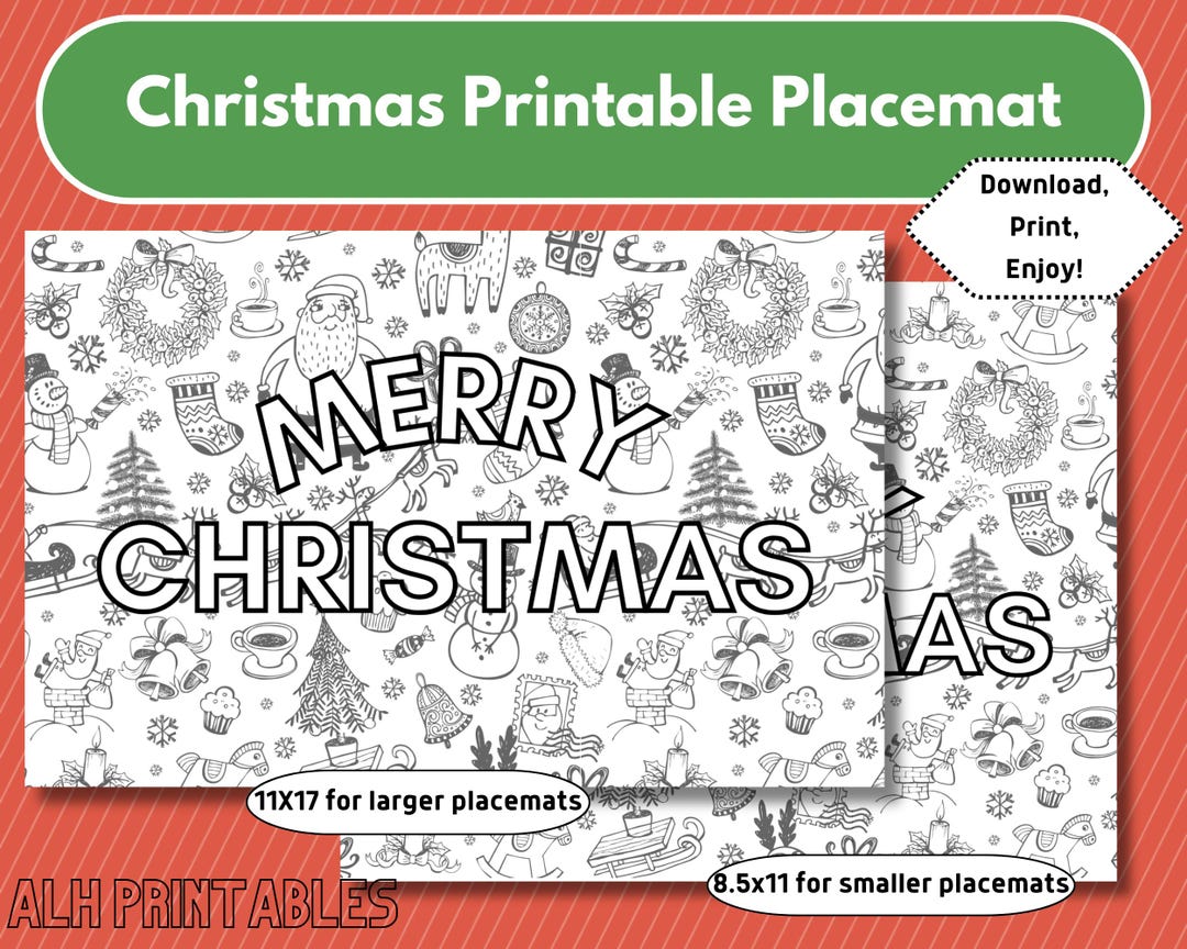 Merry Christmas Printable Placemat, Holiday Dinner Coloring Activity ...