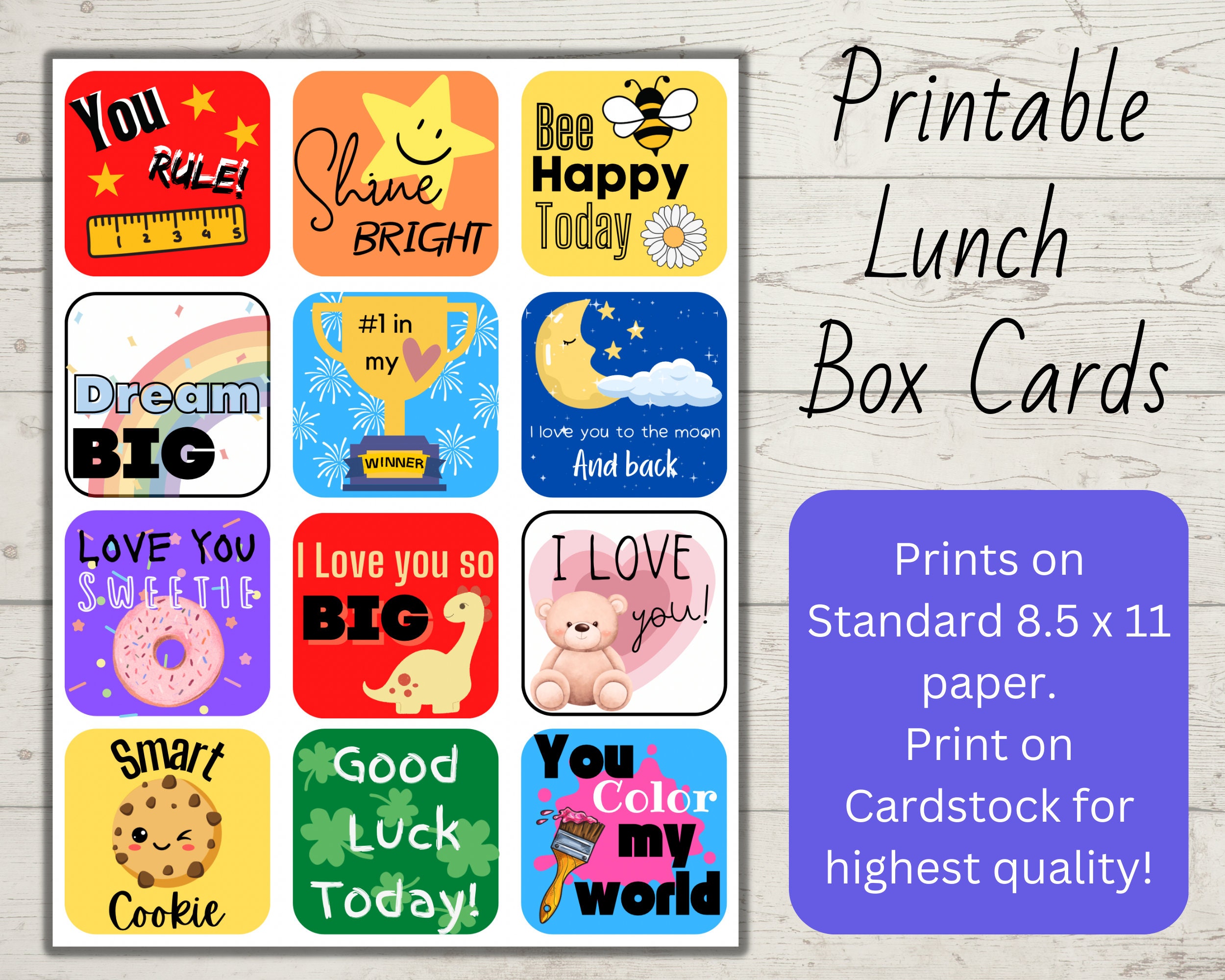 Lunch Box Notes for Kids, Printable Inspirational Notes for Children ...