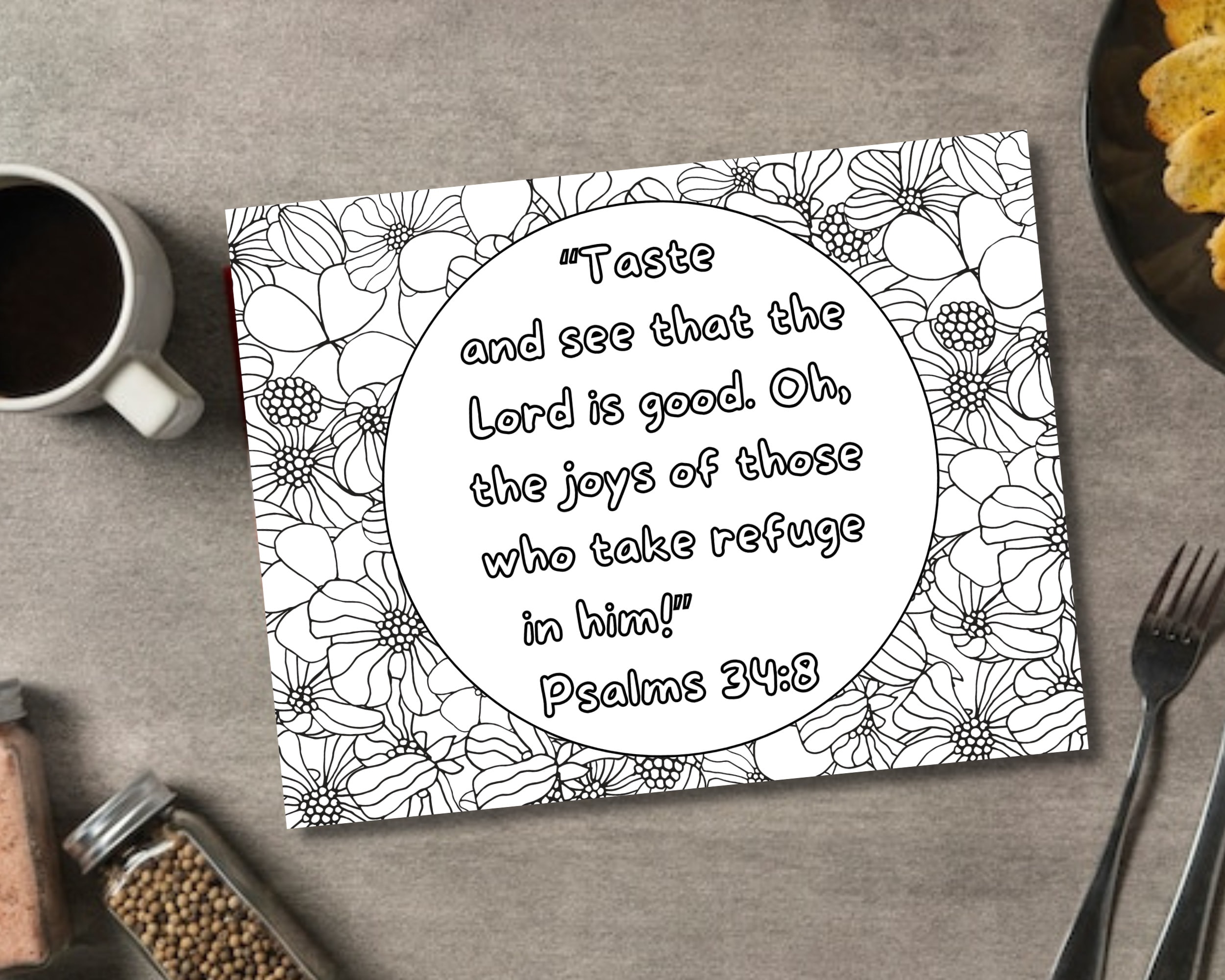 Psalms 34:8 Printable Placemat for Meal Times, Memory Verse Coloring ...