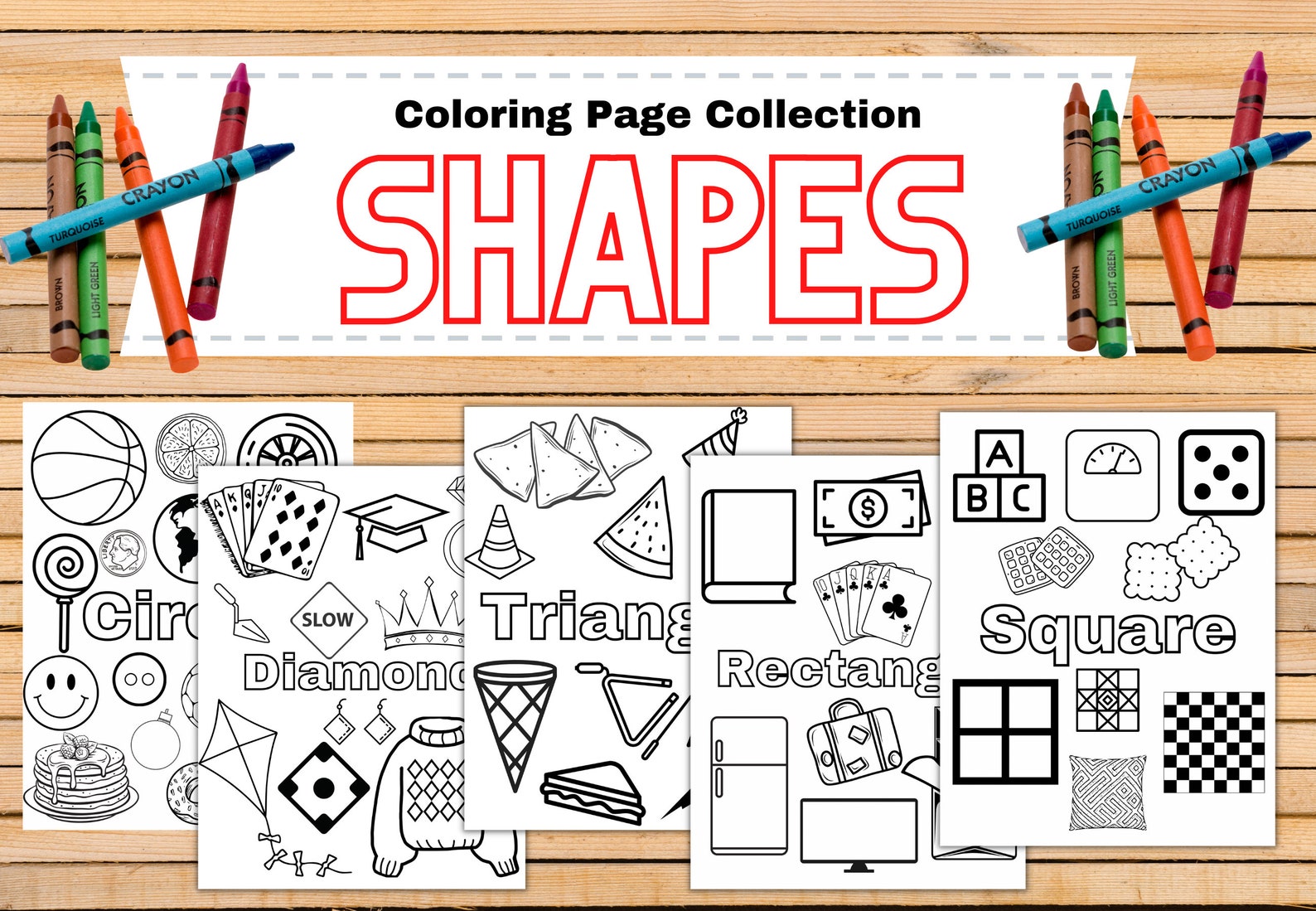 5 Printable Shape Coloring Page,coloring Book, Kindergarten, Preschool ...