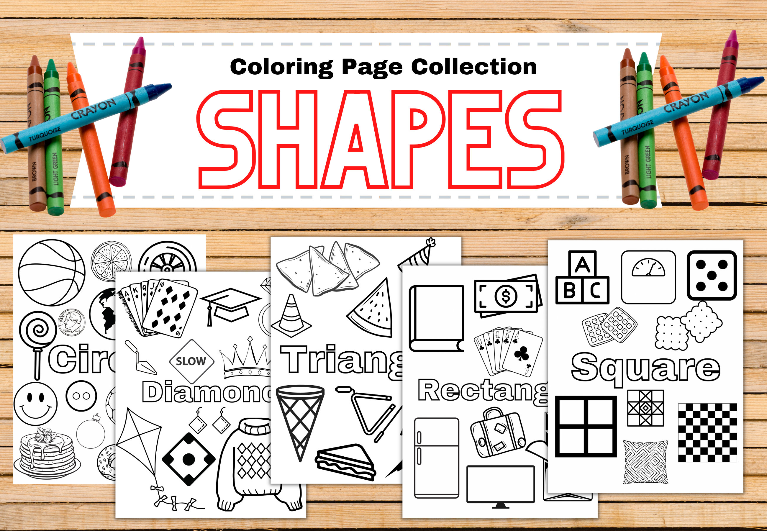5 Printable Shape Coloring Page,coloring Book, Kindergarten, Preschool ...