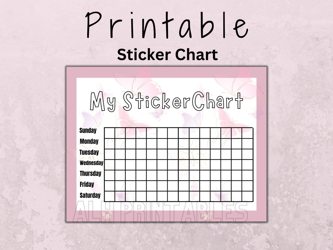 Printable Sticker Chart, Girls Reward Chart, Weekly Sticker Chart ...