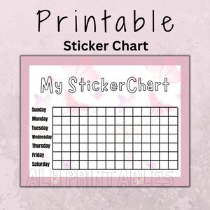 Printable Sticker Chart, Girls Reward Chart, Weekly Sticker Chart ...