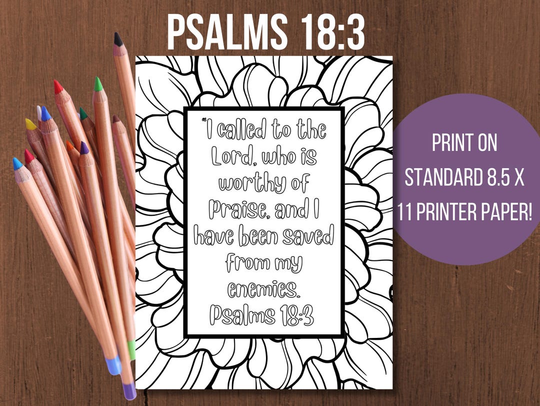 Psalms 18:3 Printable Coloring Page, Coloring Pages for Adults, Memory ...
