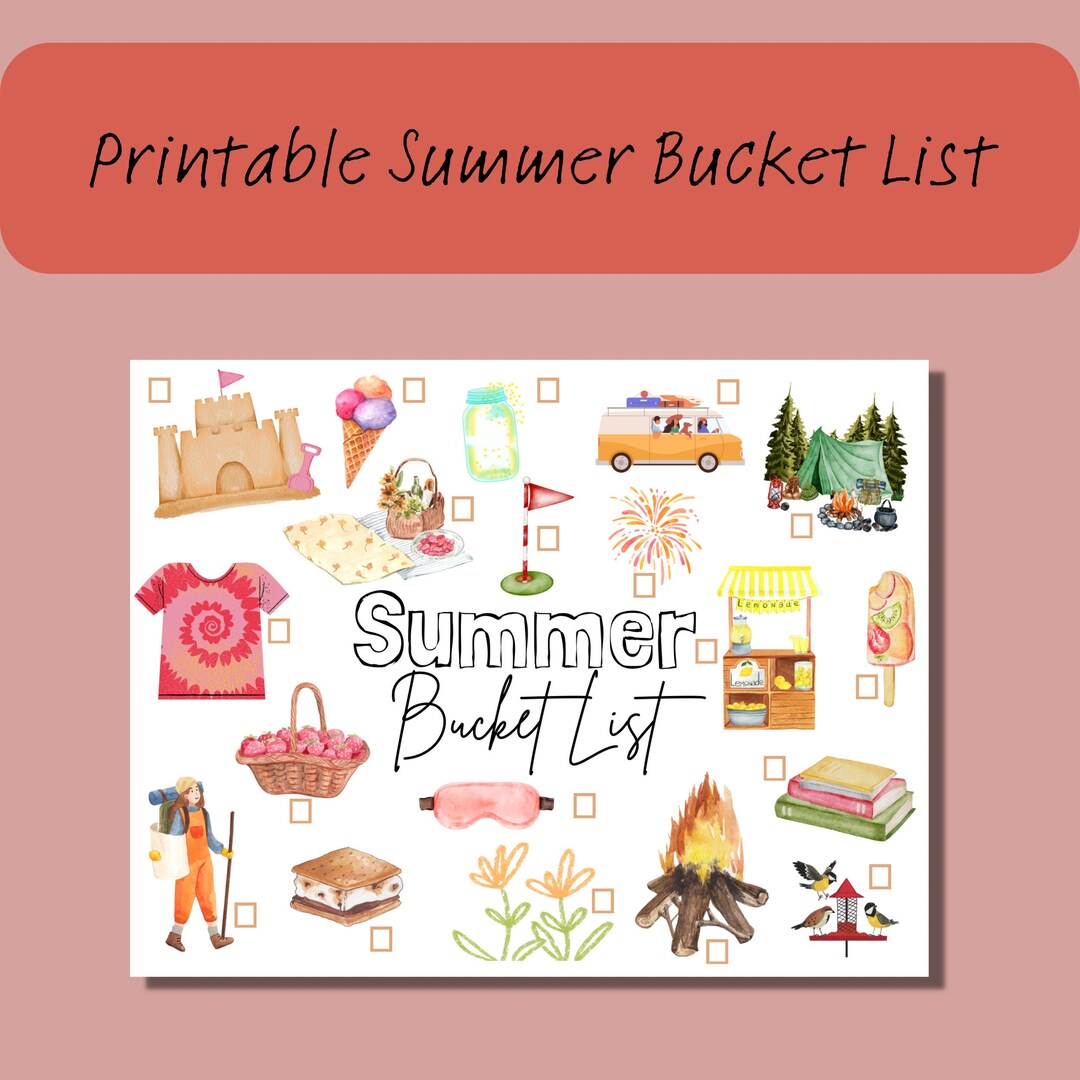 Printable Summer Bucket List, Picture Summer Bucket List, Summer Break ...
