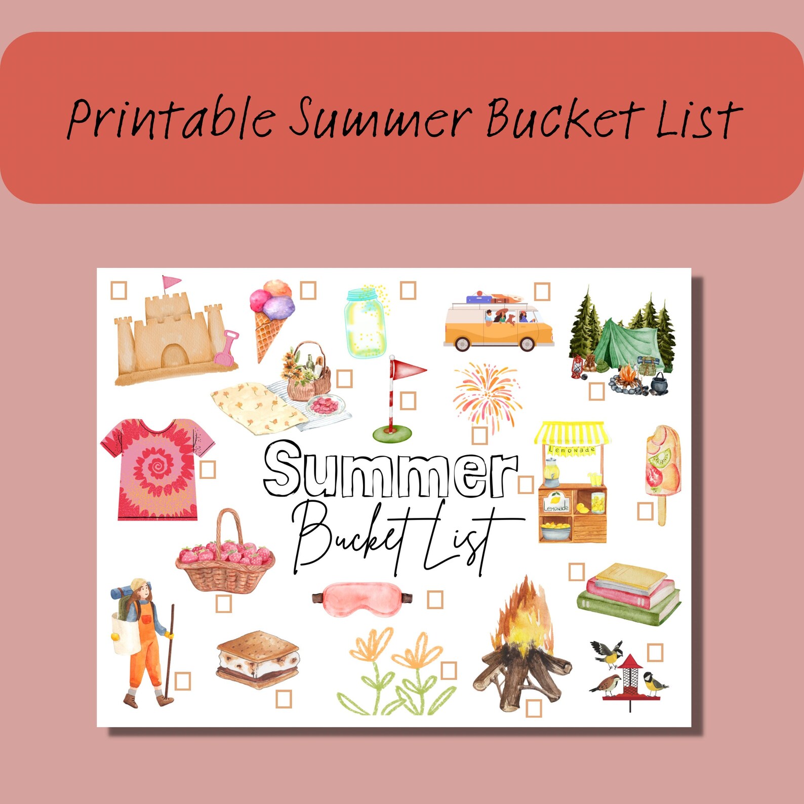 Printable Summer Bucket List, Picture Summer Bucket List, Summer Break ...