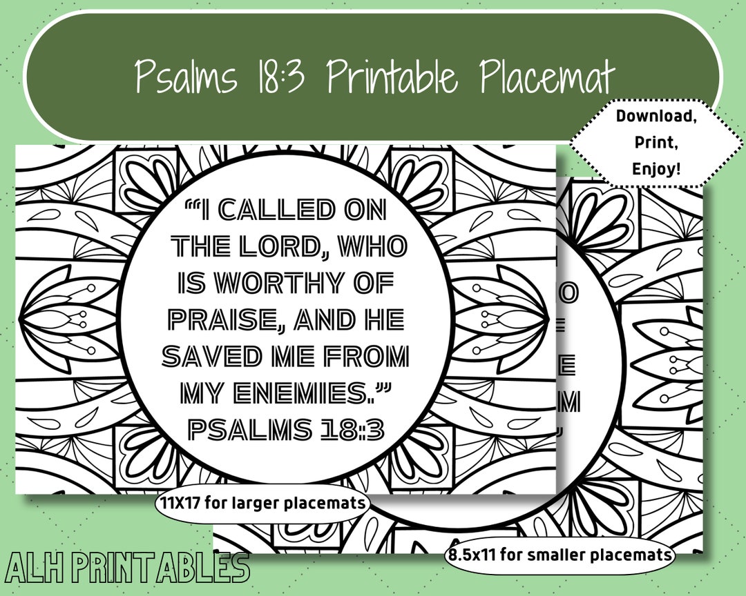 Psalms 18:3 Printable Placemat for Kids and Adults, Memory Verse ...