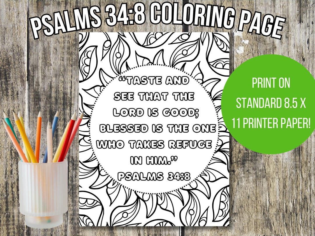 Psalms 34:8 Printable Coloring Page, Coloring Pages for Adults, Memory ...