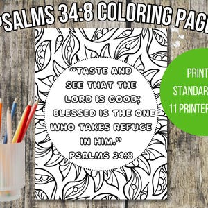 Psalms 34:8 Printable Coloring Page, Coloring Pages for Adults, Memory ...