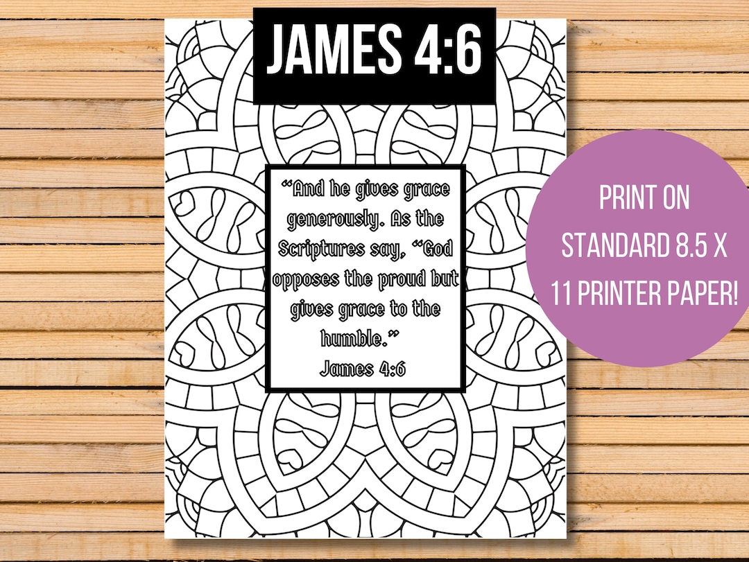 James 4:6 Printable Coloring Page, Coloring Pages for Adults, Memory ...