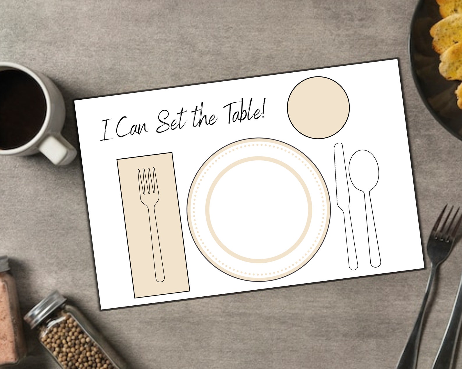 Printable Table Setting, Simple Placemat, Teach Your Kids to Set the ...
