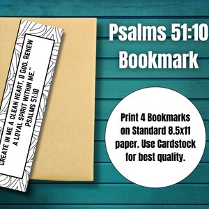 Printable Psalms 51:10 Bookmark, Coloring Page Bookmark for Kids and ...