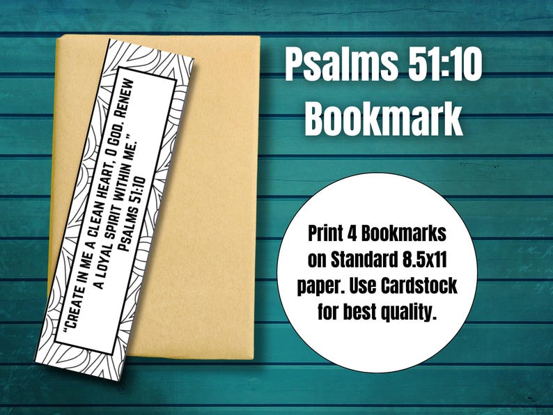 Printable Psalms 51:10 Bookmark, Coloring Page Bookmark for Kids and ...