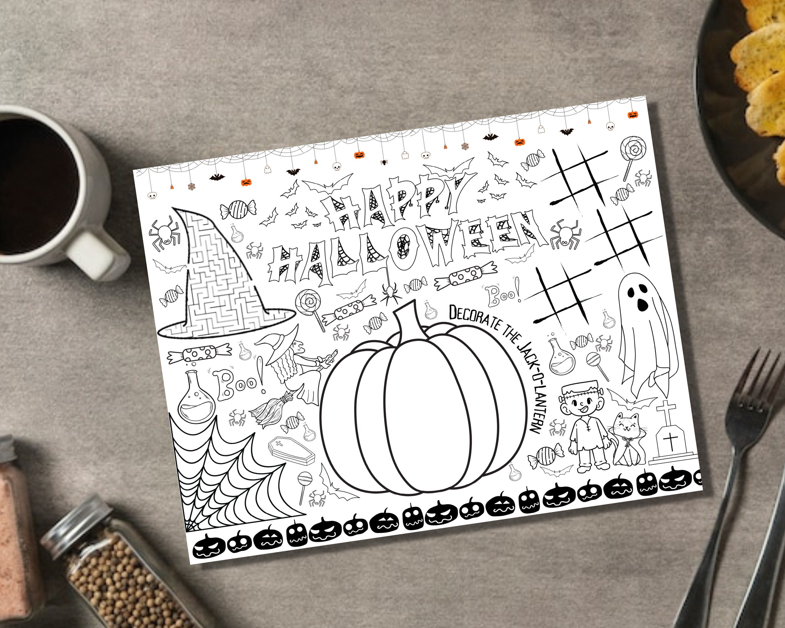 Halloween Printable Placemat for Kids, Spooky Season Meal Time Activity ...