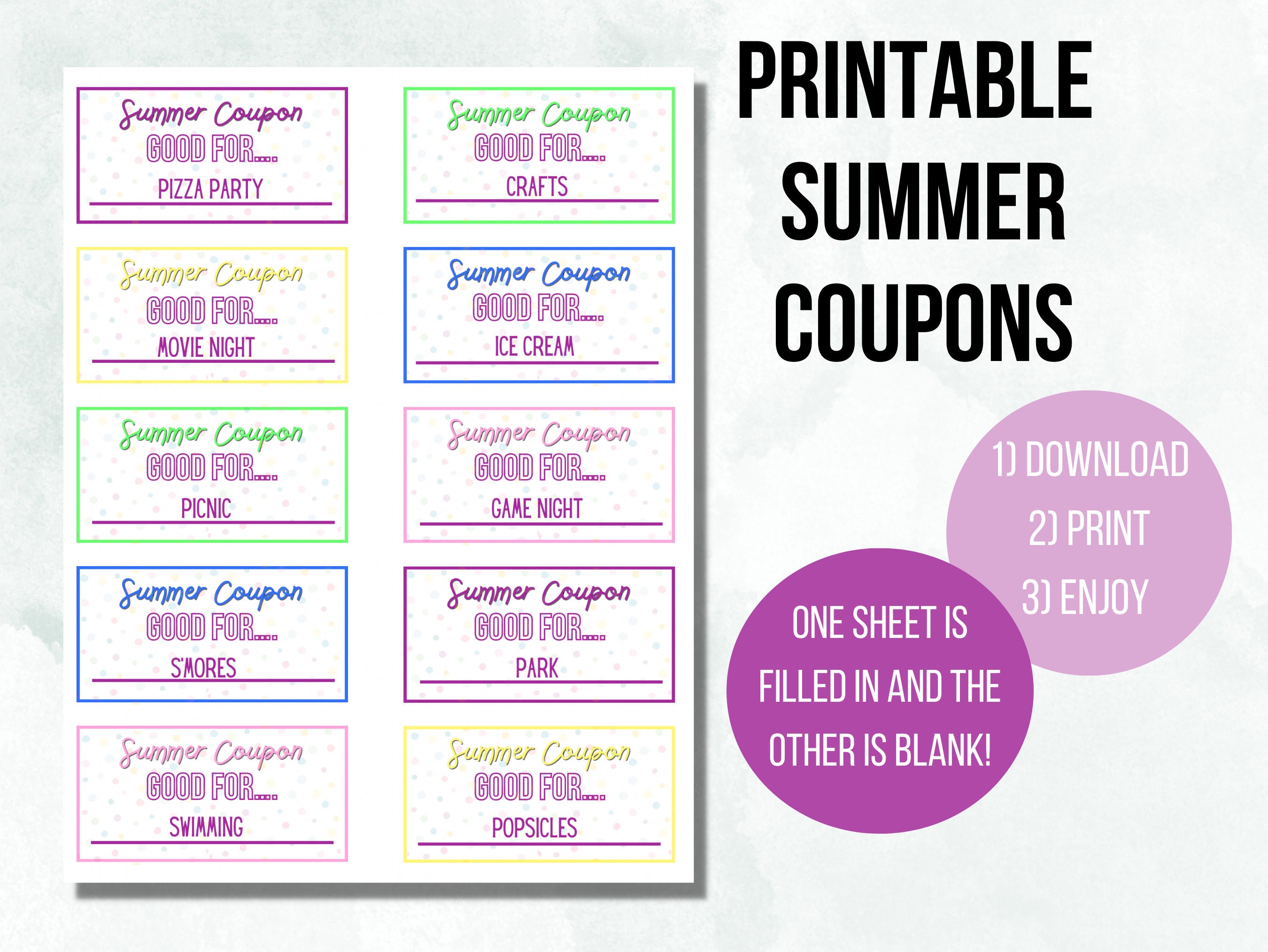 Printable Summer Activity Coupons: Kids Reward Tickets (PNG) - Etsy