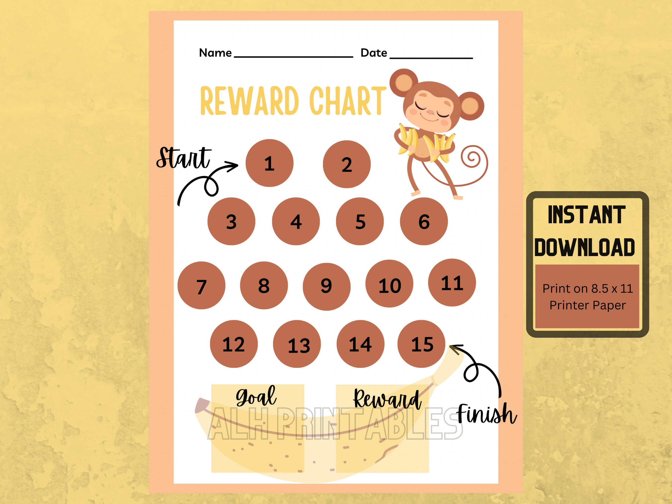 Printable Reward Chart for Kids, Monkey Sticker Chart Printable ...