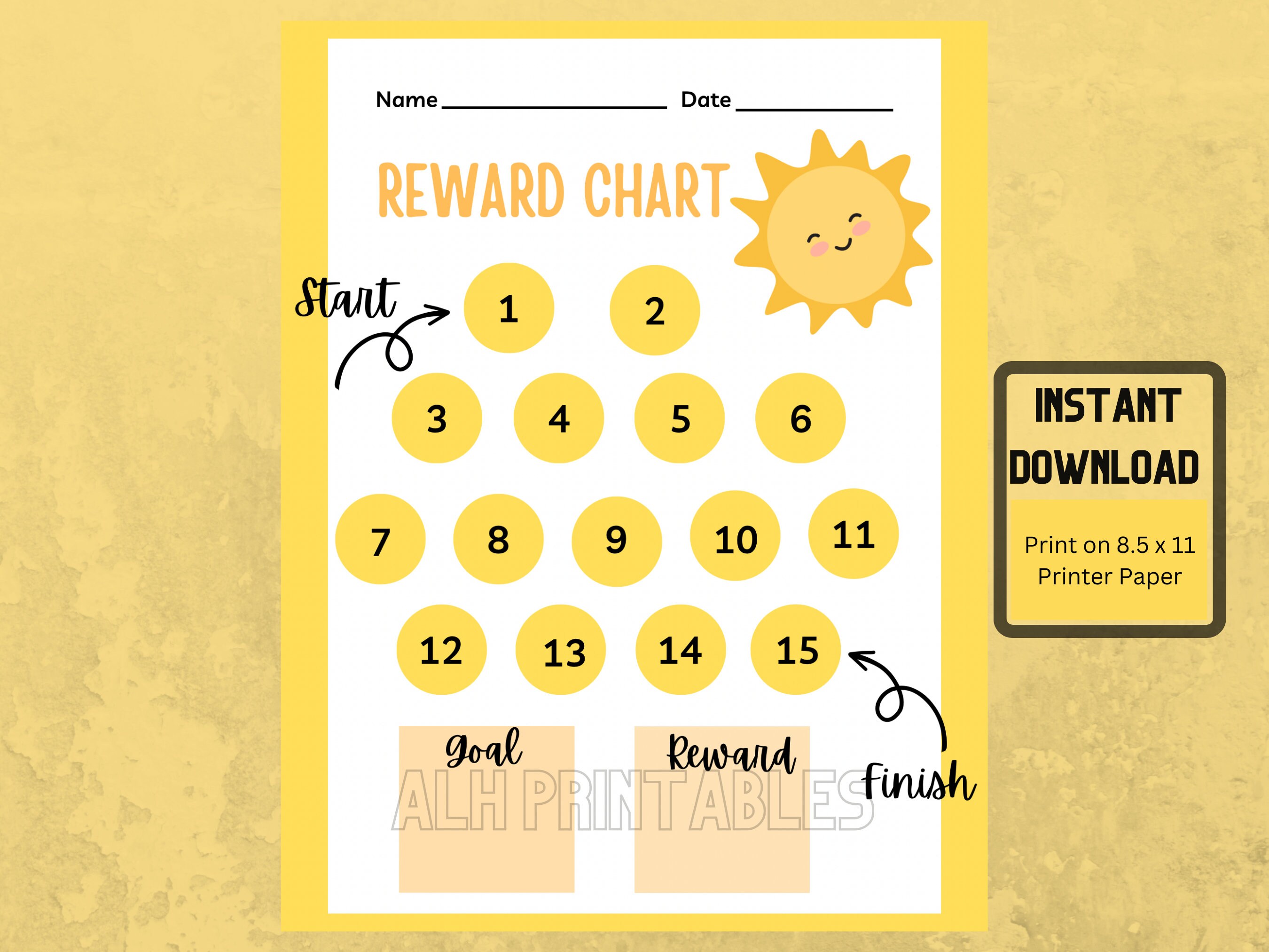 Sunshine Reward Chart Sunny Day Sticker Chart Yellow Routine Tracking ...