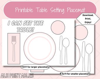Printable Table Setting, Simple Placemat, Teach Your Kids to Set the ...