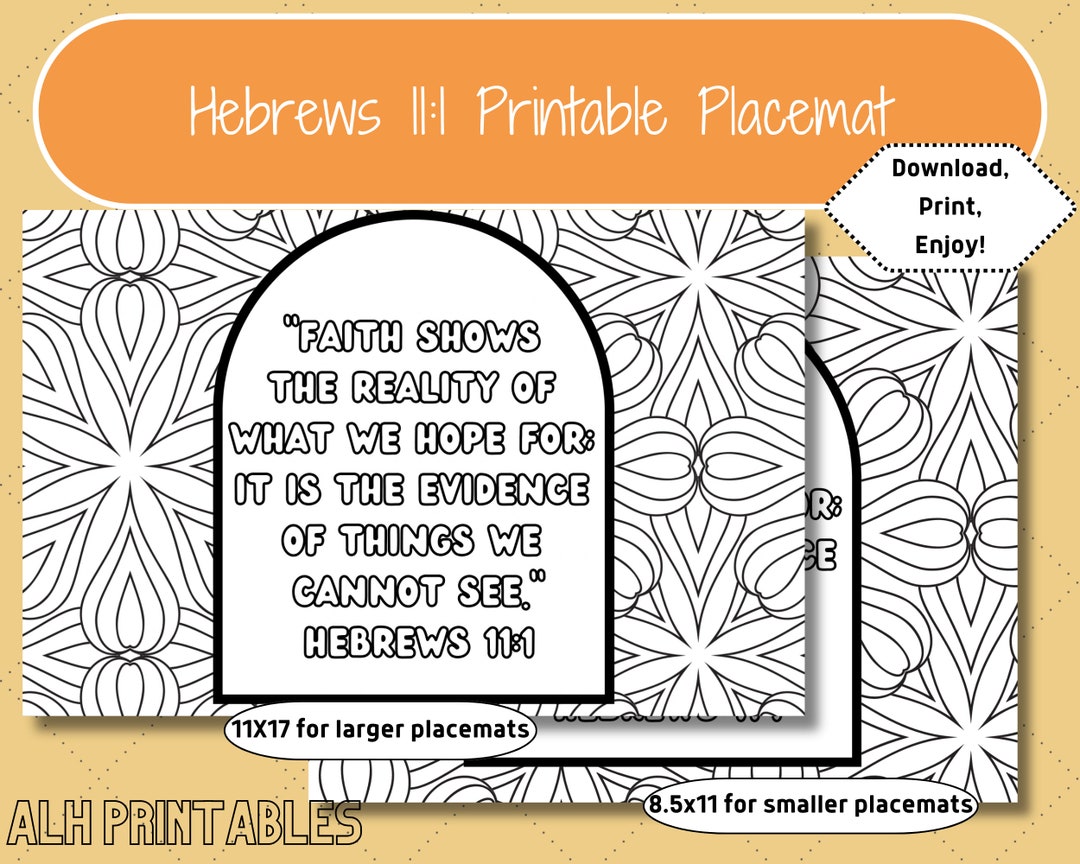 Hebrews 11:1 Printable Placemat for Kids and Adults, Memory Verse ...