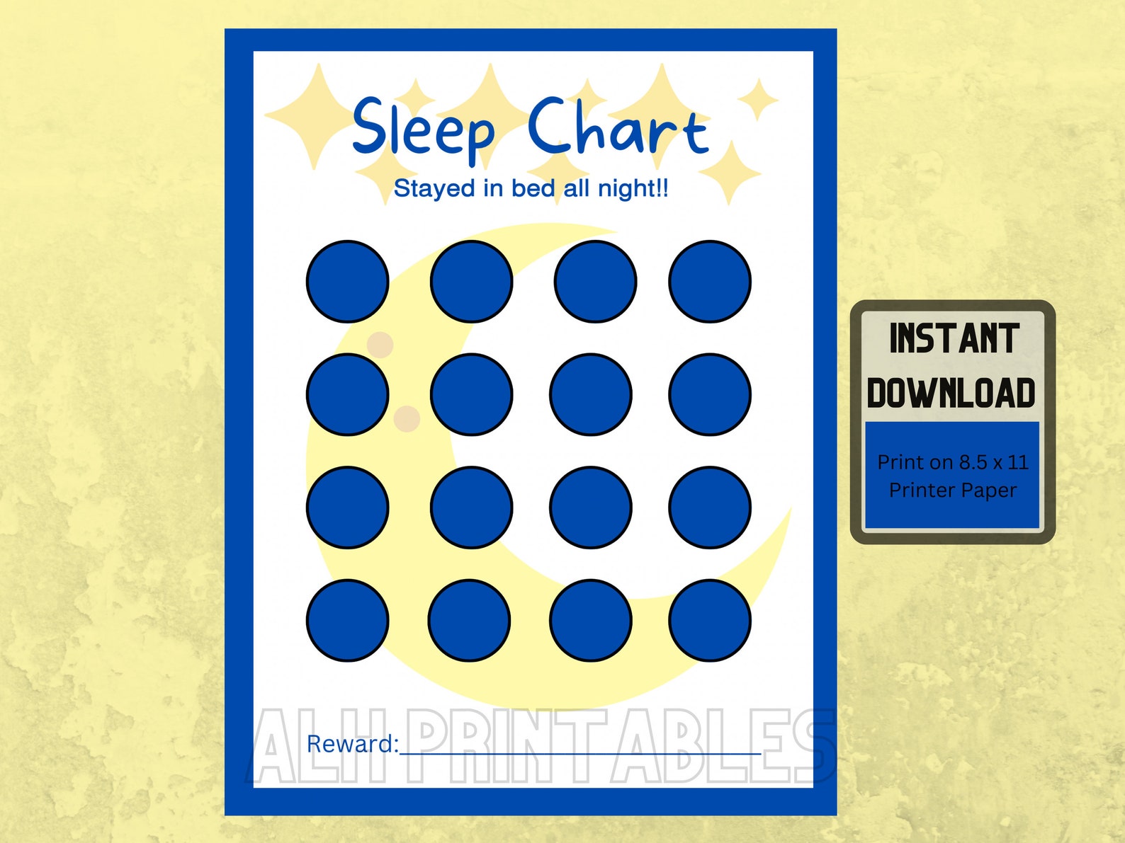 Printable Bedtime Chart, Sleep Chart for Kids, Toddler Sticker Chart ...