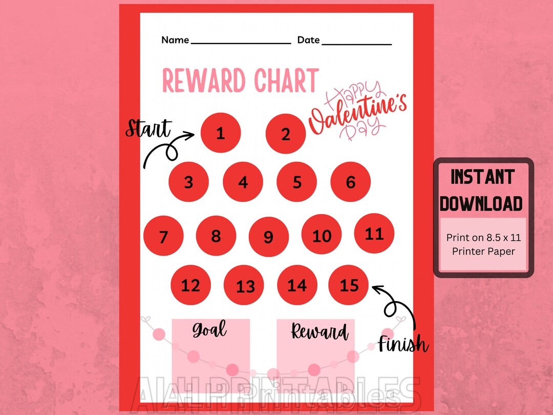 Valentines Day Reward Chart, Valentine Sticker Chart, Valentines Day ...
