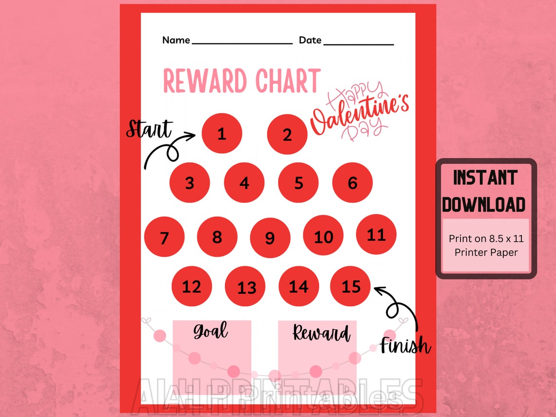 Valentines Day Reward Chart, Valentine Sticker Chart, Valentines Day ...