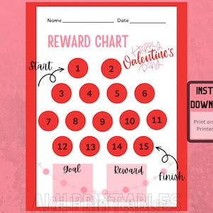 Valentines Day Reward Chart, Valentine Sticker Chart, Valentines Day ...
