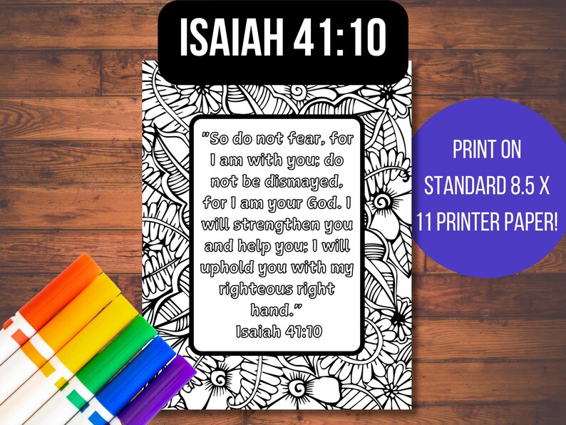 Isaiah 41:10 Printable Coloring Page, Coloring Pages for Adults, Memory ...