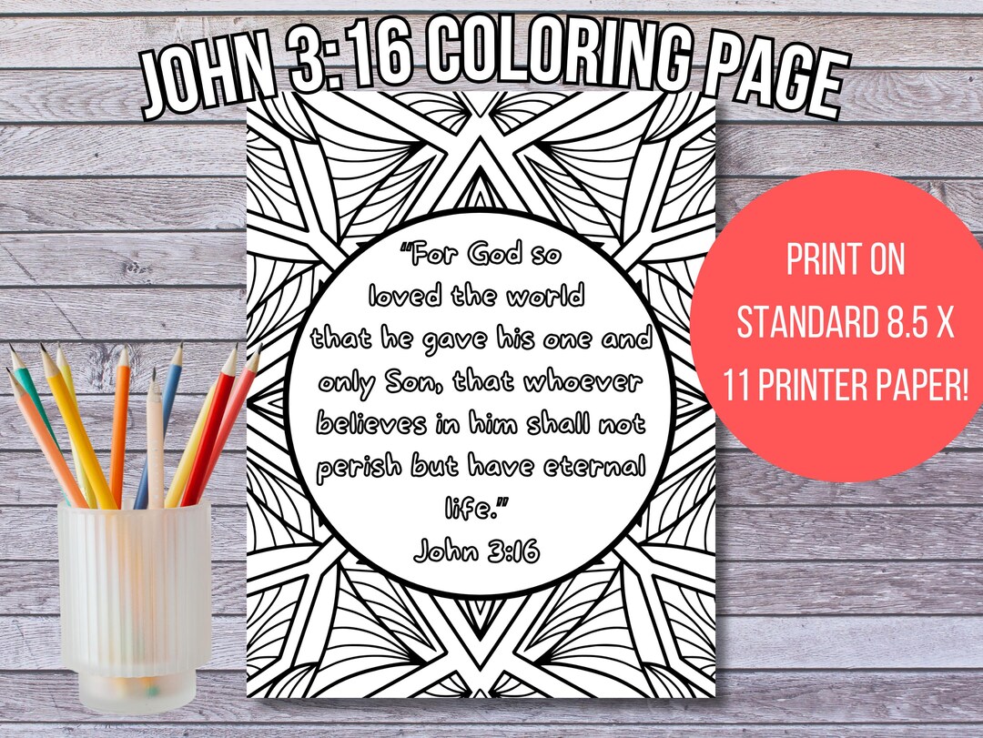 John 3:16 Printable Coloring Page, Coloring Pages for Adults, Memory ...