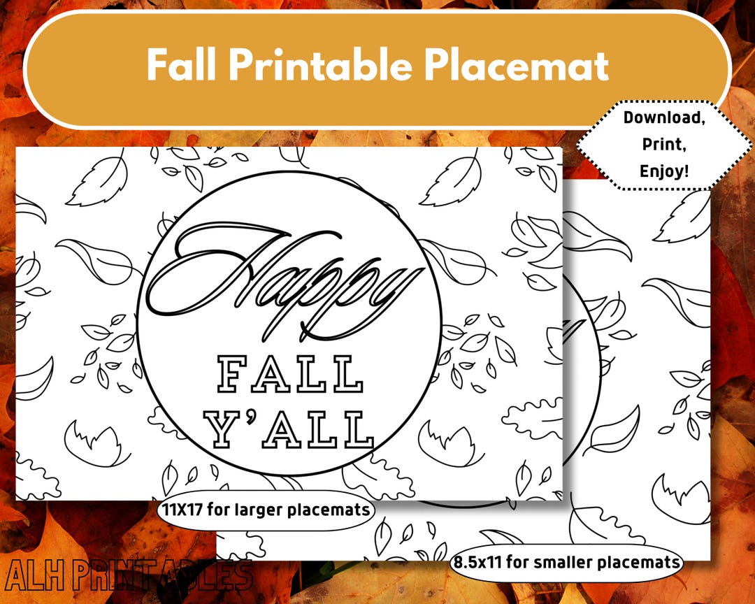 Fall Themed Printable Placemat, Autumn Party Decor, Happy Fall Y'all ...