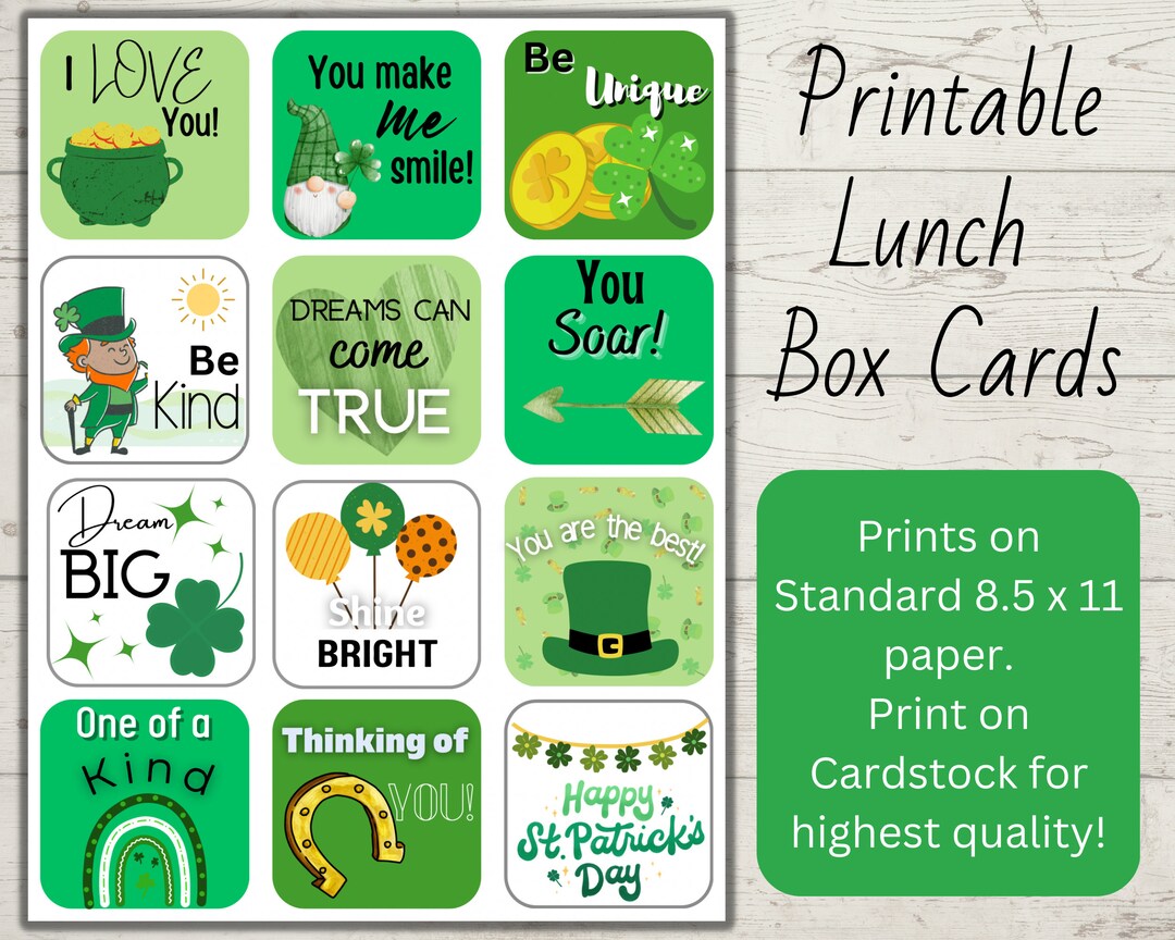St Patricks Day Lunch Box Notes for Kids, Printable Lunch Box Notes ...