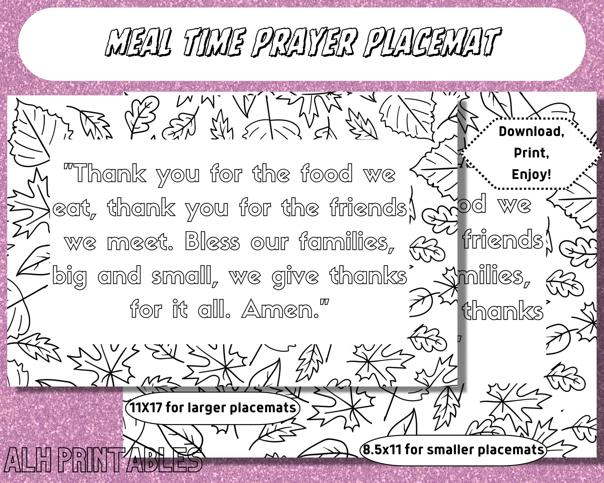 Meal Time Prayer Printable Placemat for Kids and Adults, Meal Time ...