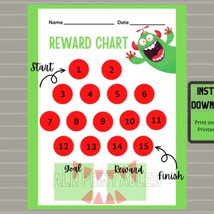 Monster Reward Chart, Behavior Chart, Monster Sticker Chart, Potty ...