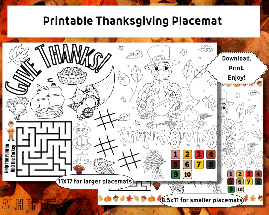 Happy Thanksgiving Printable Placemat for Kids, Thanksgiving Activity ...