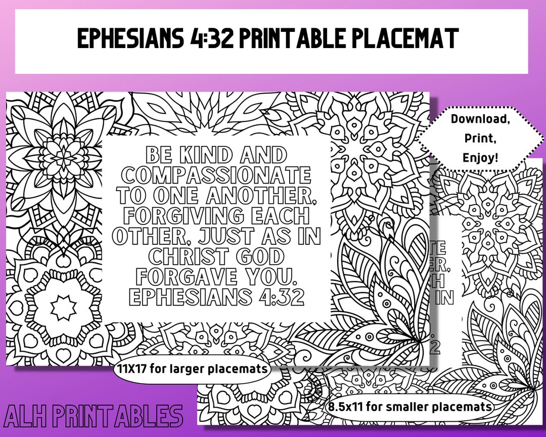 Ephesians 4:32 Printable Placemat for Kids and Adults, Memory Verse ...