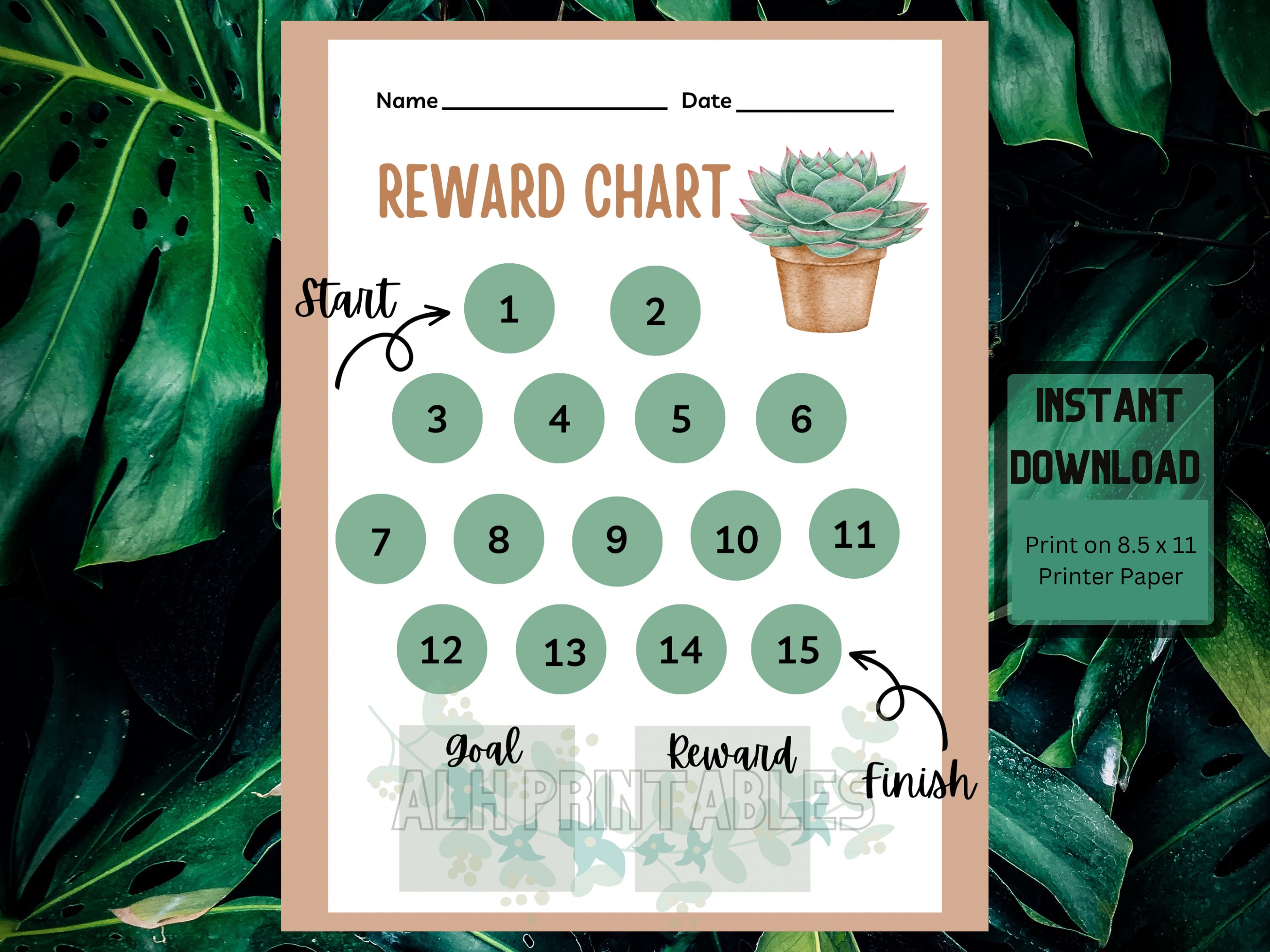 Succulent Reward Chart, Adult Sticker Chart, Plant Behavior Chart ...