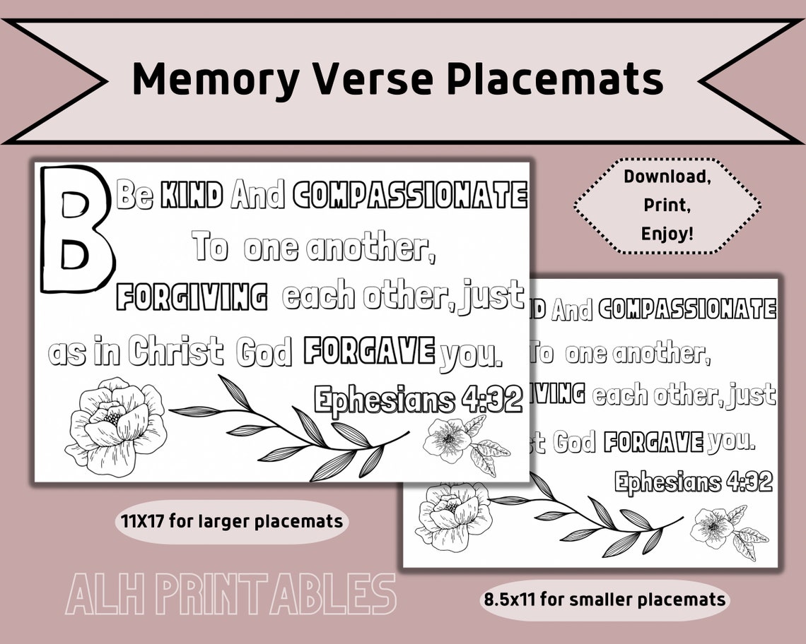Printable Placemat, Bible Memorization, Memory Verse, Bible Coloring ...