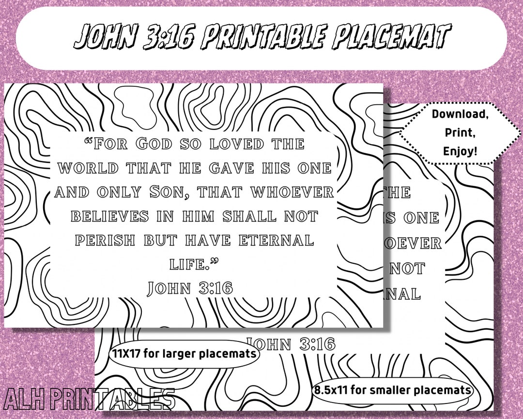 John 3:16 Scripture Memorization Printable Placemat, Memory Verse ...