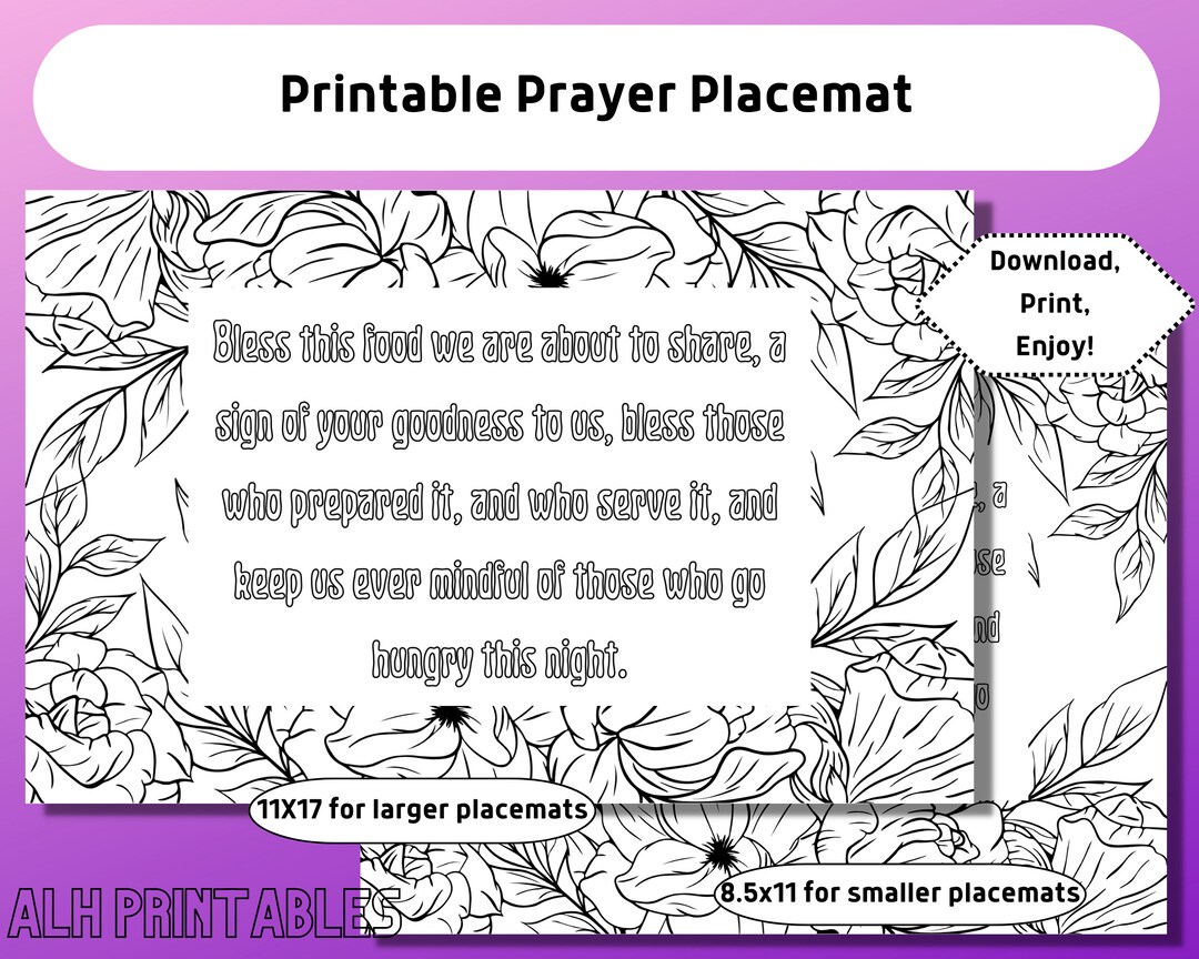 Printable Meal Time Prayer Placemat for Kids and Adults, Christian Meal ...
