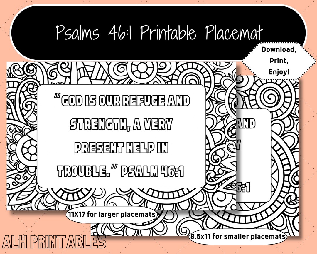 Psalms 46:1 Printable Placemat for Kids and Adults, Memory Verse ...